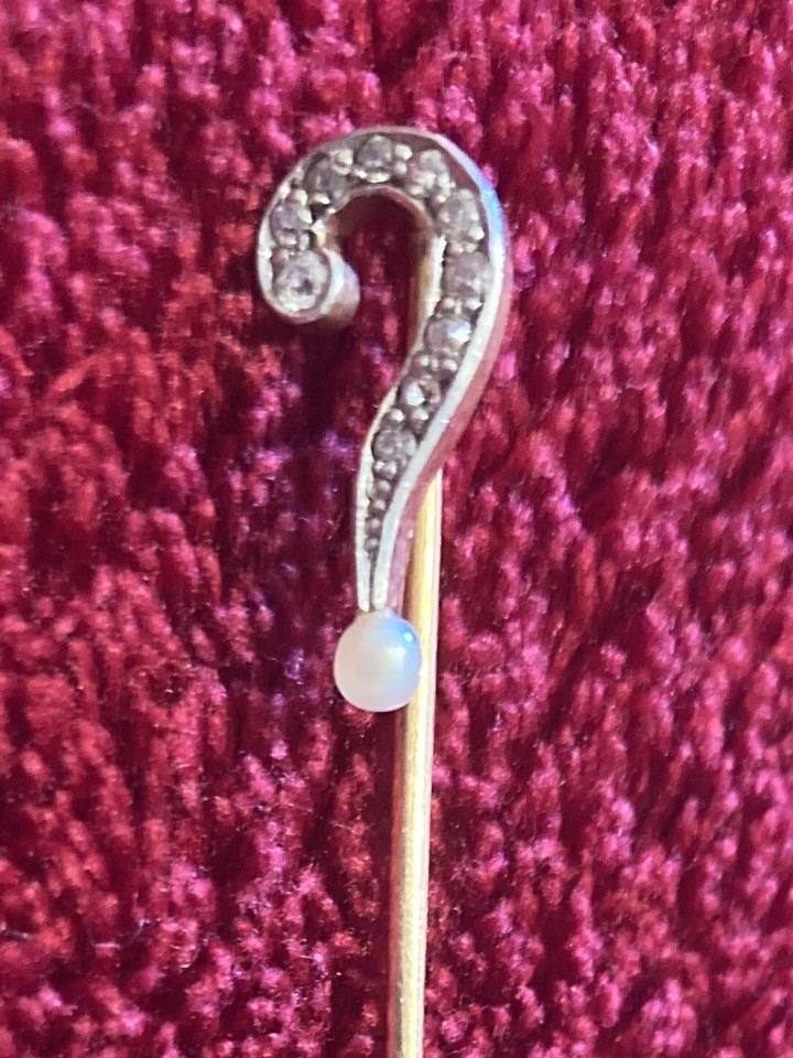 14k gold Diamonds Platinum Question Mark ? Stick Pin Antique Jewelry | eBay