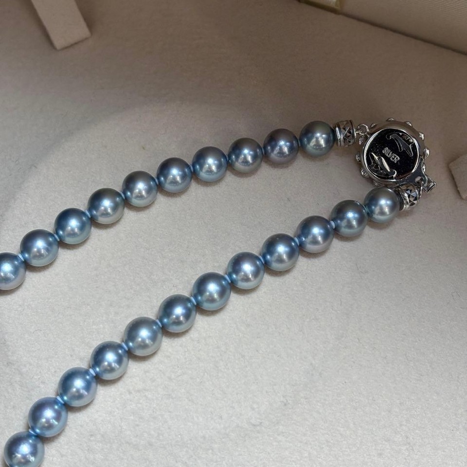 Akoya Pearl Necklace Strong Luster Silver Blue Grey 7.0-7.5mm From ...