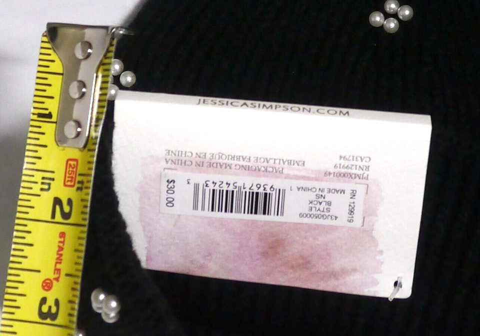 NEW Jessica Simpson Women Black Beanie With Faux Pearl Design MSRP $30 ...