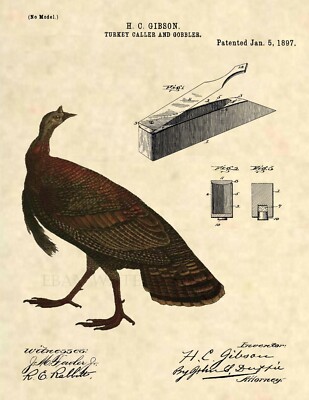Turkey Box Call Patent Art Print - FIRST Turkey Caller Vintage Antique ...