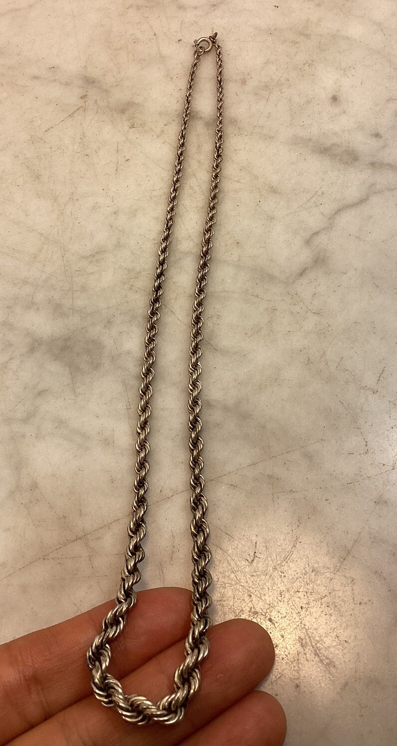 Vintage 835 Silver Graduated Rope Chain Necklace - Gem