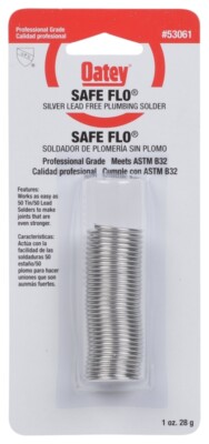 Oatey Safe-Flo 53061 Wire Solder, 1 oz Carded, Solid, Gray/Silver (2 ...
