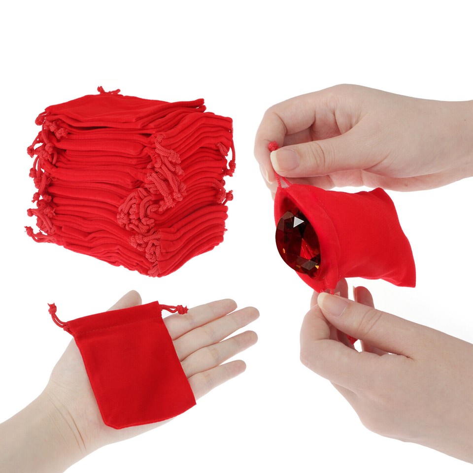 50 Pcs Red Velvet Drawstring Gift Pouches Earring Jewelry Bag Christmas ...