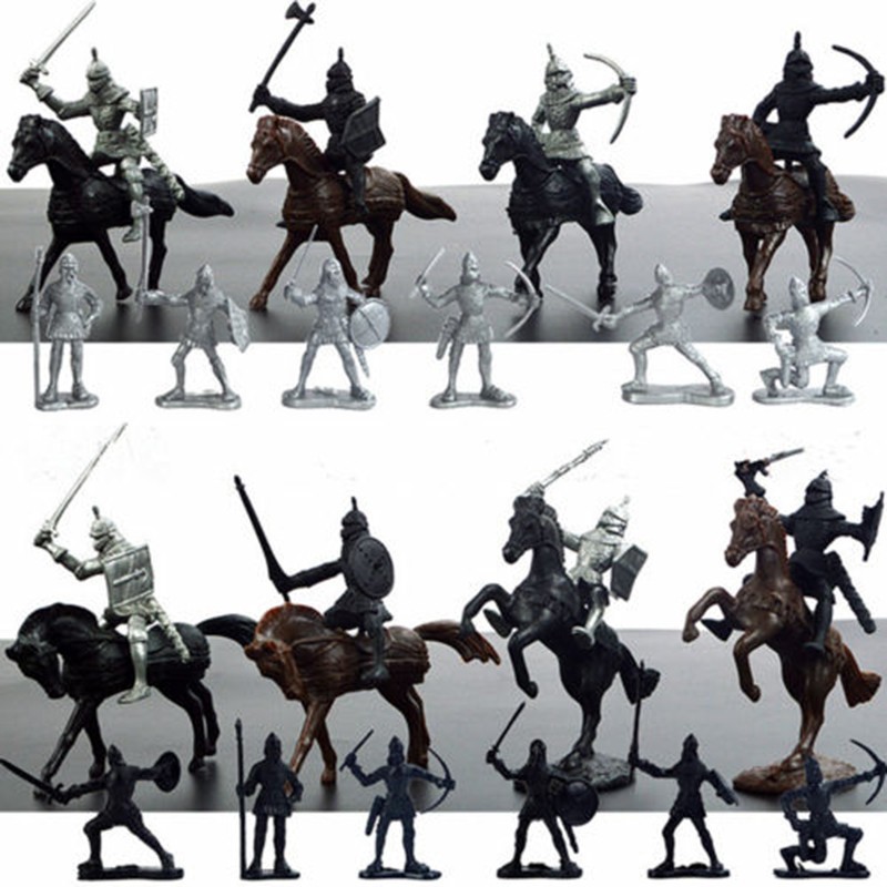 28PCS Medieval Knights Warriors Horses Soldiers Figures Model For ...