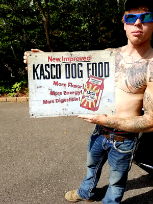 Vintage Kasco Metal Dog Food Sign With Feed Sack Graphic Pets Farm | eBay