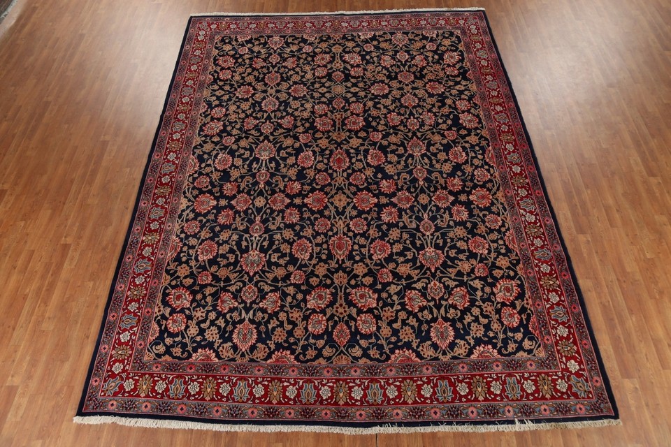 Vegetable Dye Floral Navy Blue/ Rust Mood Vintage Handmade Room Size ...