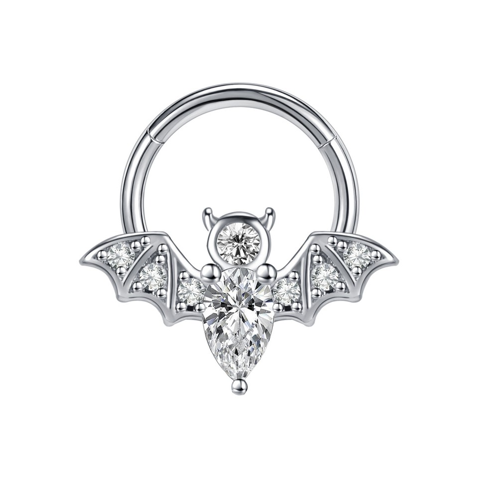 16G CZ Bat Nose Septum Rings Stainless Steel Hoop Helix Cartilage Rook ...