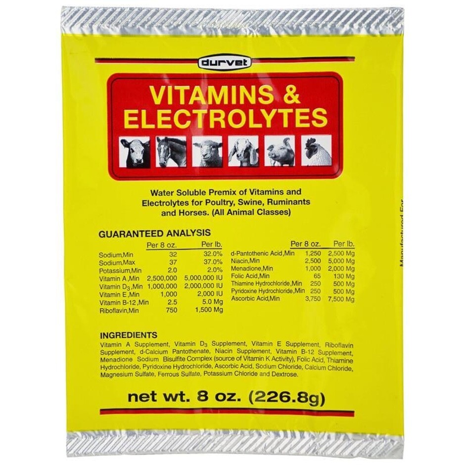 Durvet Vitamins & Electrolytes Water Soluble Premix 8oz. for Livestock ...