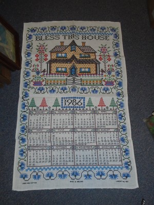 Vtg Irish Linen Calendar Tea Towel Bless This House 1986 Can be Used ...