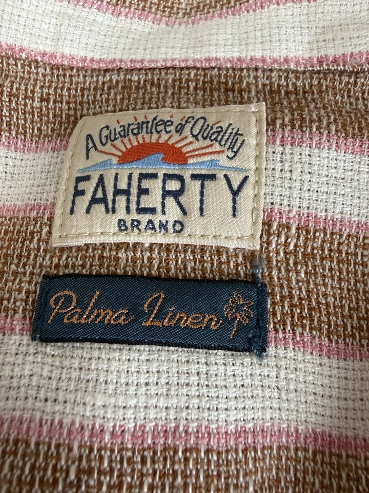 FAHERTY PALMA LINEN CAMP SHIRT SIV SIENNA VALLEY STRIPE MENS XL NEW | eBay