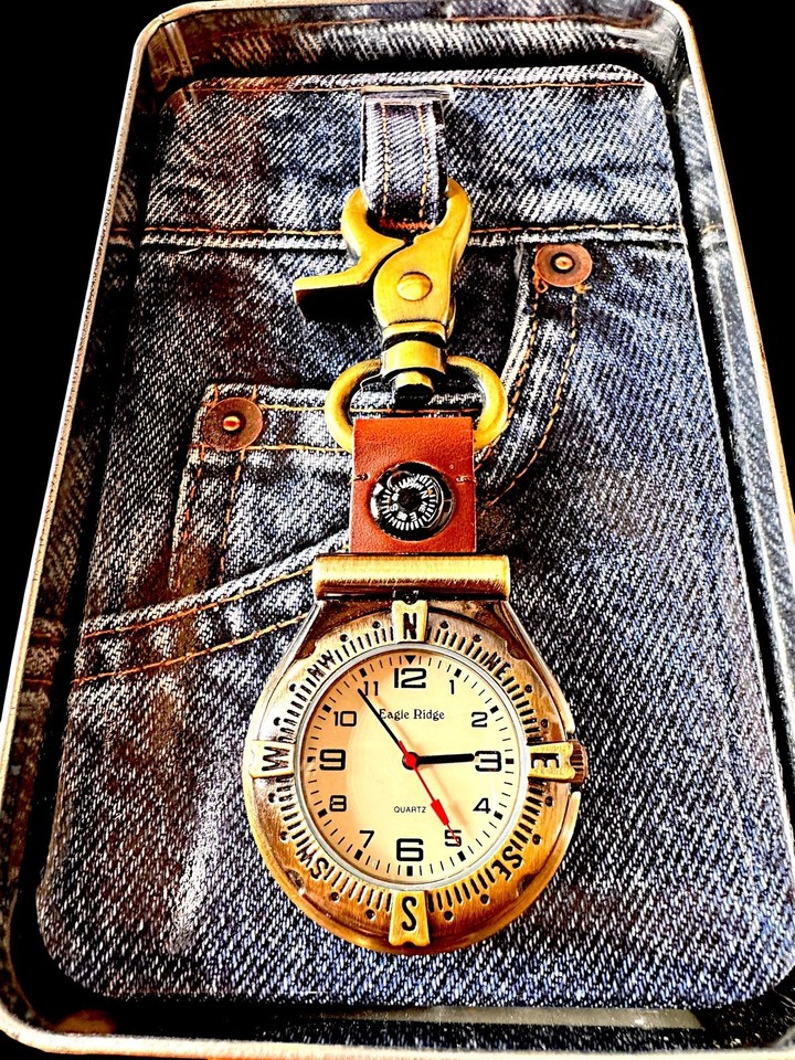 VERY COOL NIB EAGLE RIDGE QUARTZ 12 HOUR BELT LOOP WATCH WITH COMPASS ...