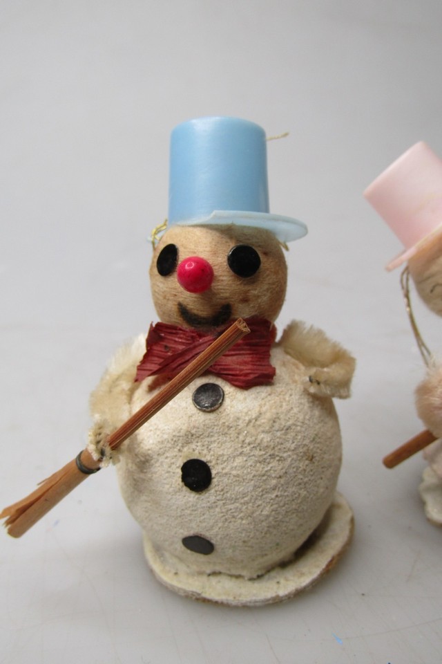 Lot Vintage Batting Putz Mica SNOWMAN Bobble Head Christmas Ornaments ...