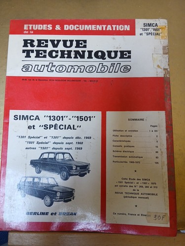 Revue Technique Automobile SIMCA 1301 1501 ET SPECIAL Berline Break ...