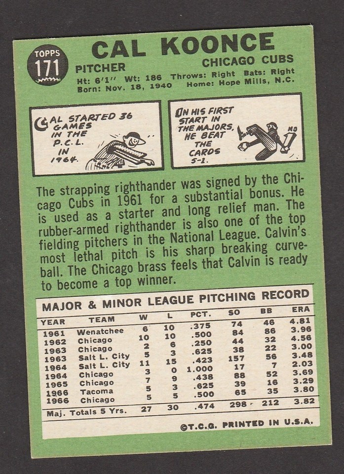 1967 TOPPS BASEBALL # 171 CALVIN KOONCE EX+ INV 1348 | eBay