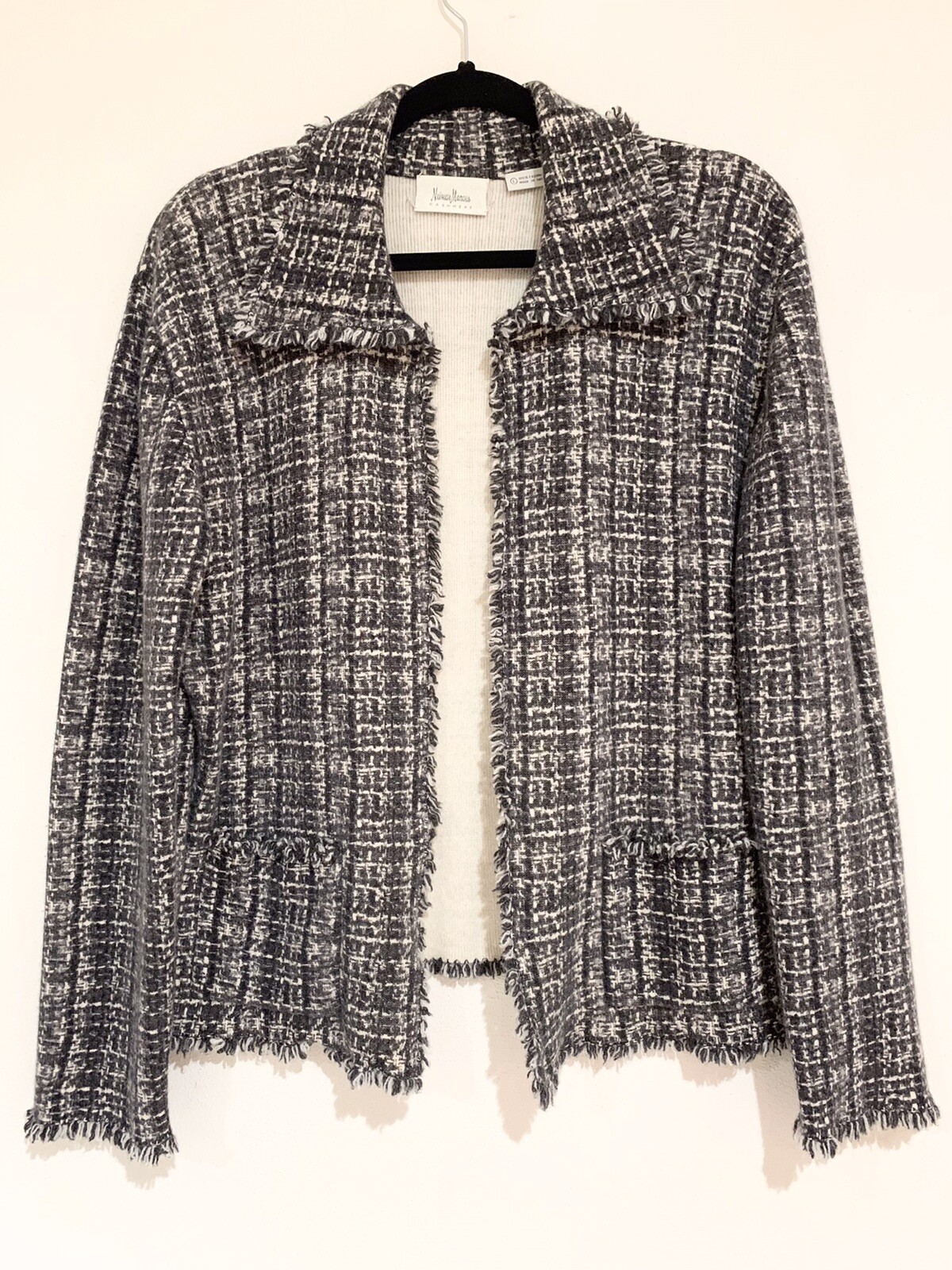 Cashmere Tweed-look Cardigan/Jacket Large Gray Ivory … - Gem