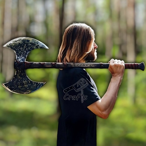 34" Double Headed Large Berserker Axe Hand Forged Two Handed Big Viking ...