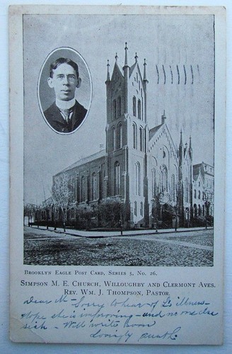 VINTAGE 1906 POSTCARD SIMPSON CHURCH WILLOUGHBY & CLERMONT AVENUE ...