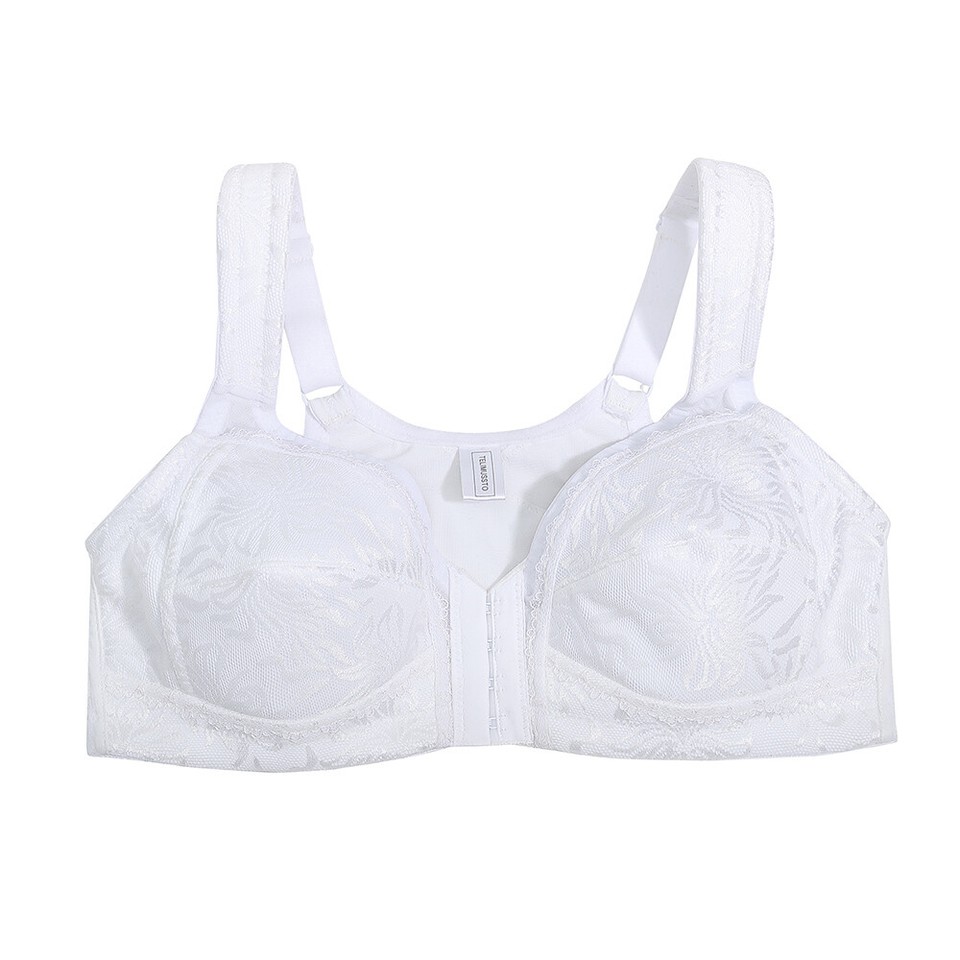 Women's Front Fastening Firm Support Non Wired Lace Trim Bra Plus Size ...