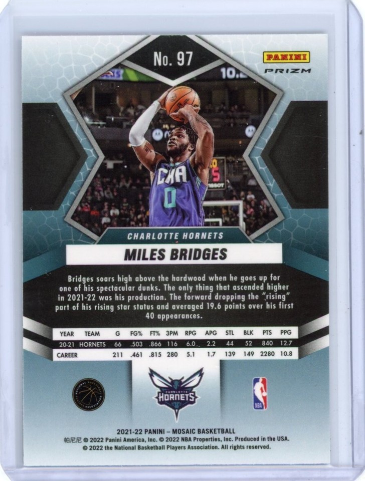 2021-22 Mosaic Miles Bridges Green Mosaic Prizm - Charlotte Hornets | eBay