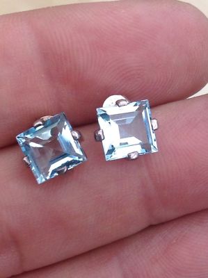 LONDON BLUE TOPAZ STONE STERLING SILVER RECTANGULAR EARRINGS | eBay