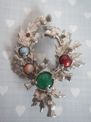 Vintage 1960's Silvertone Thistle & Imitation Agate Brooch by Jacobite ...
