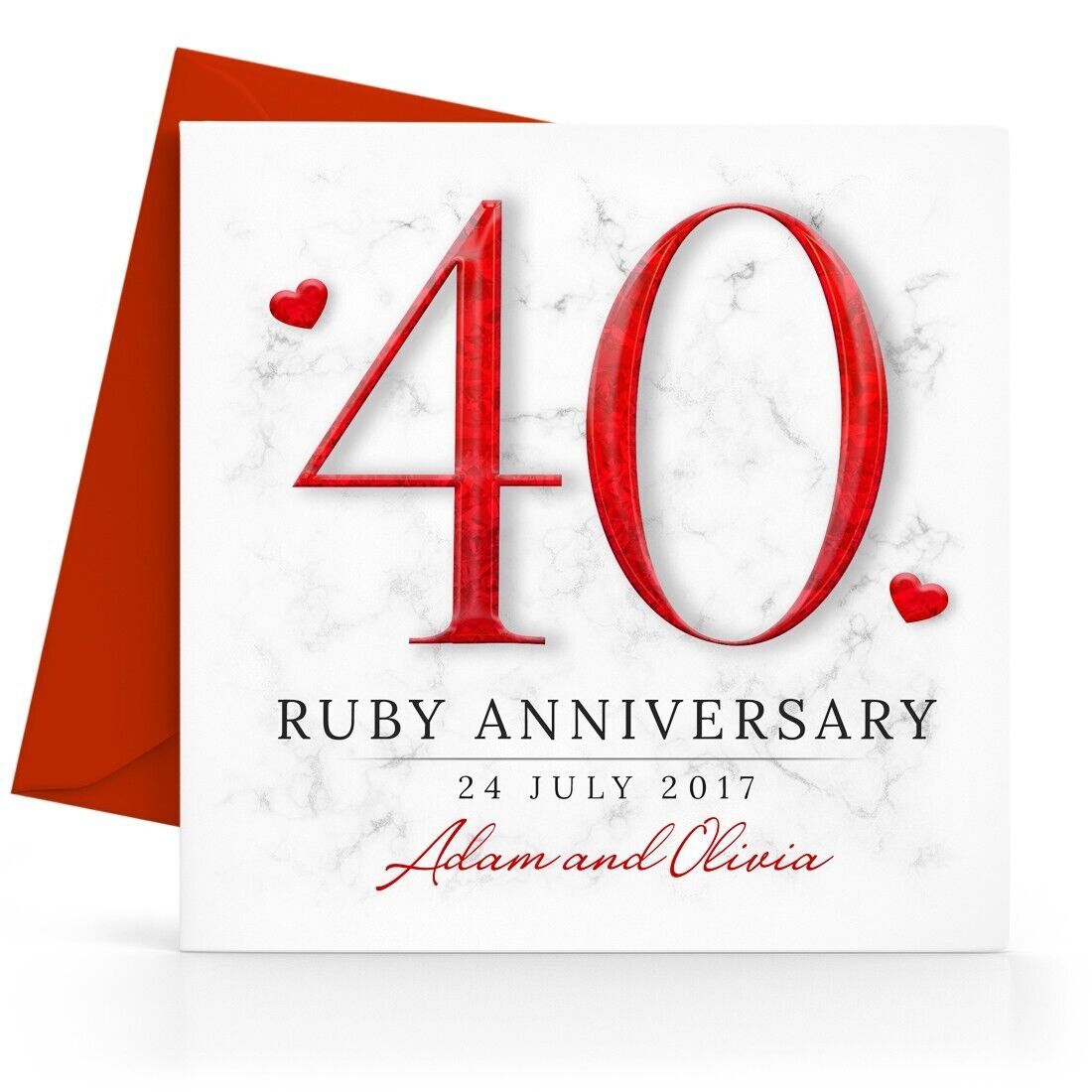 Personalised 40th Ruby Wedding Anniversary Card - Printed Ruby Design ...