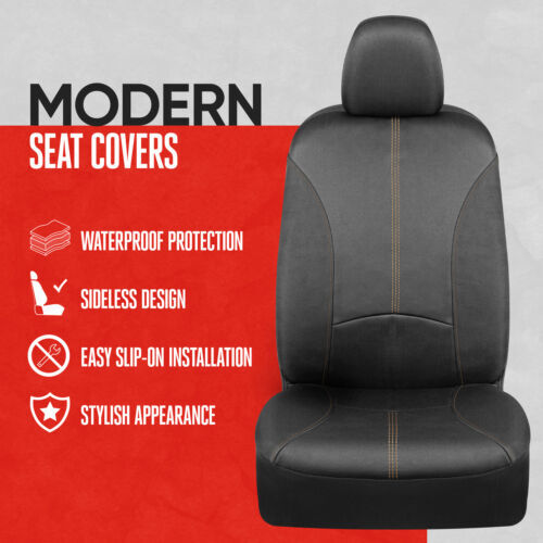 Waterproof Sideless Seat Cover Set Headrest Covers Beige Stitching Car ...