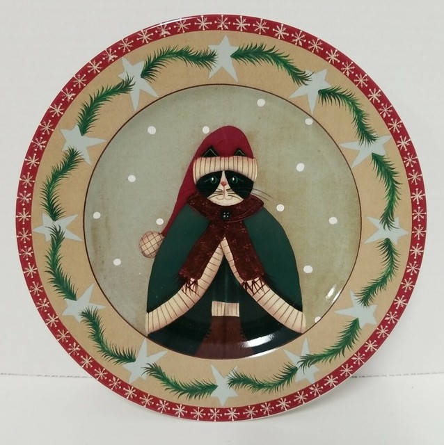 Fiddlestix Holiday Cats Salad Dessert Plates 4pc Set ONEIDA Stoneware ...