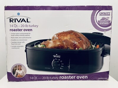 Rival 14 Qt. 20 lb Roaster Oven W/ Roasting Rack Dome Lid Black ...