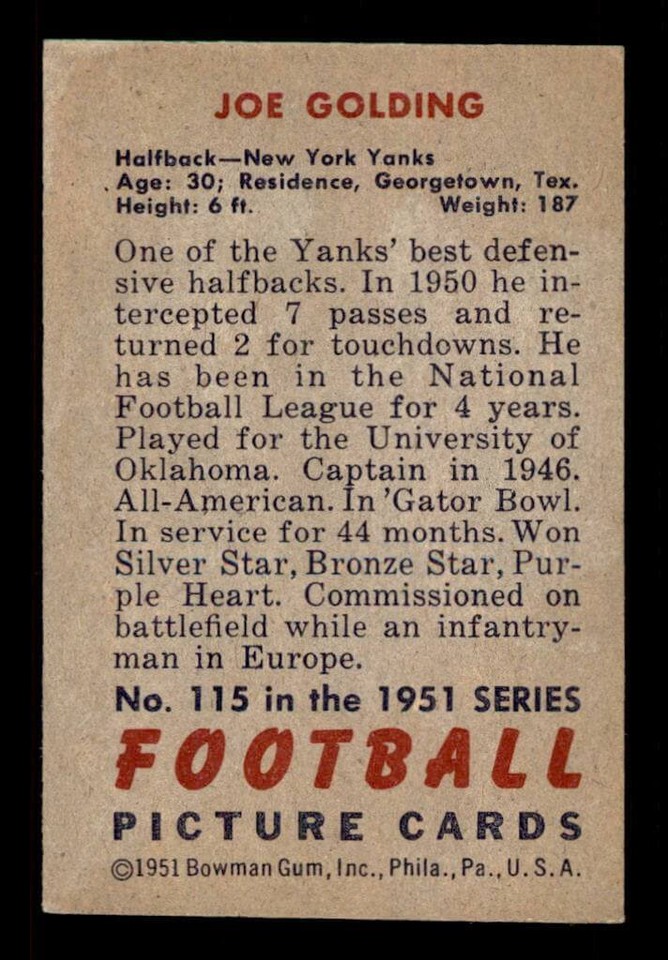 1951 Bowman #115 Joe Golding - EX-MT | eBay
