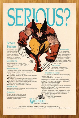 1989 Westfield Comics Subscription Print Ad/Poster Arthur Adams ...