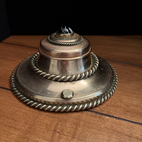 Antique Brass Inkwell-Victorian Ink Pot w/ Lid- By Alex Jones &Co. 154 ...