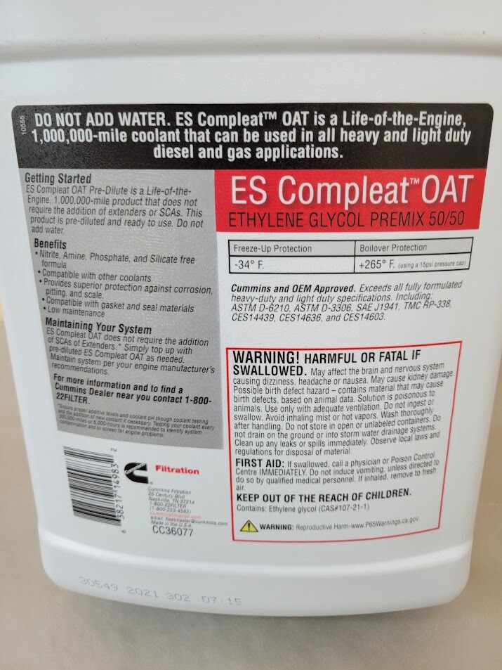 QTY 3 - Fleetguard ES Compleat OAT EG Premix 50/50 1 Gal - CC36077 (Red ...