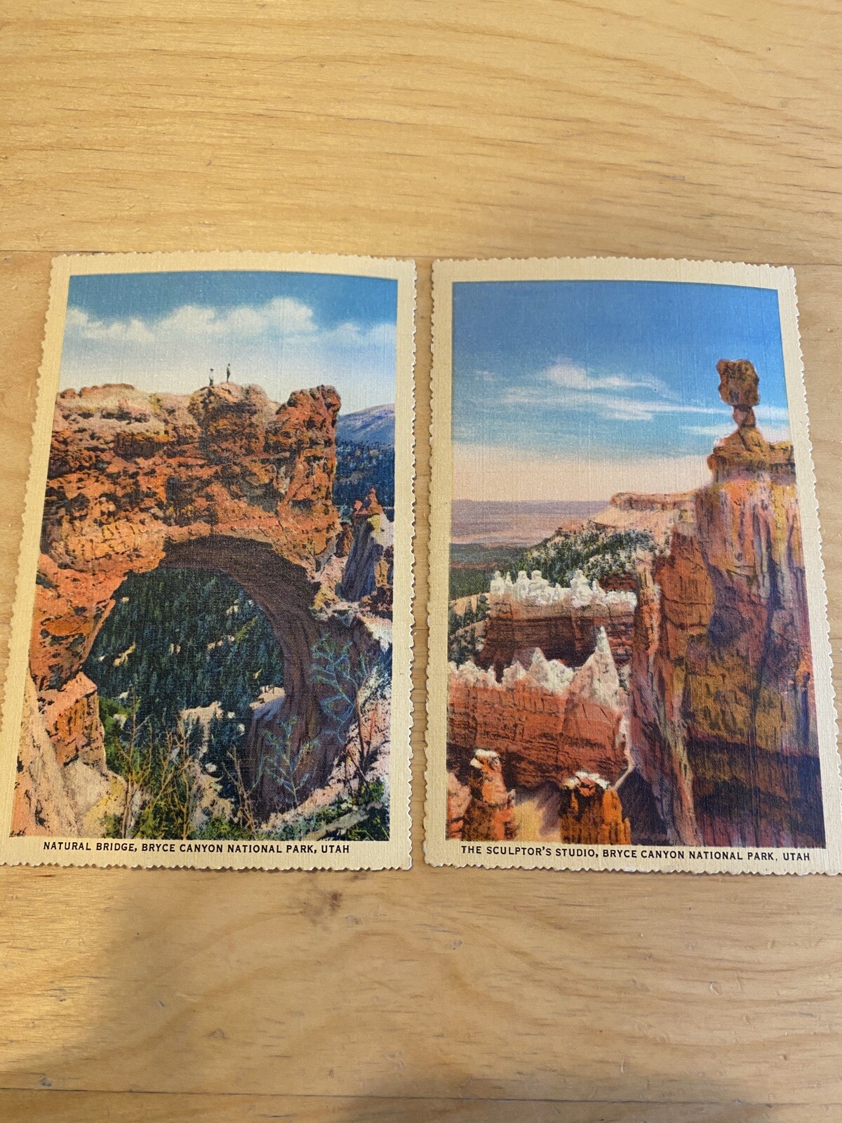 Vintage Lot of 2 Deckle Edge Yellow Border Linen BRYCE CANYON NATIONAL ...