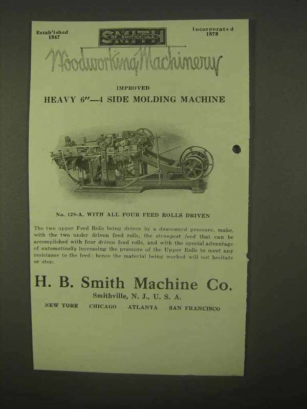 1922 H.B. Smith No. 129-A 4 Side Molding Machine Ad | eBay