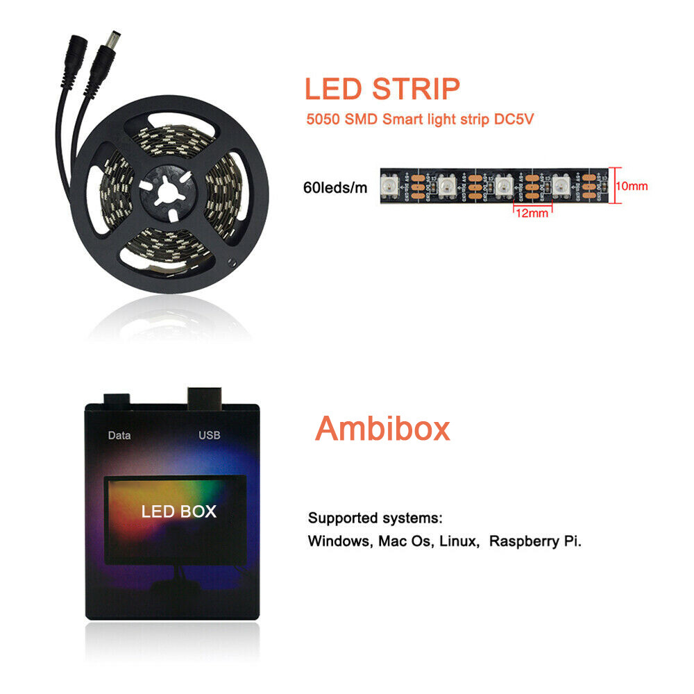 New USB WS2812B Dream Color Screen Monitor LED Strip Kit Backlight ...