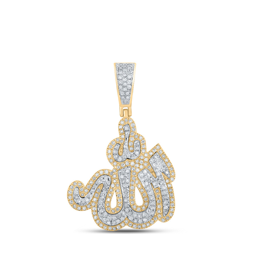 10kt Yellow Gold Mens Round Diamond Allah Islam Charm Pendant 3/4 Cttw ...