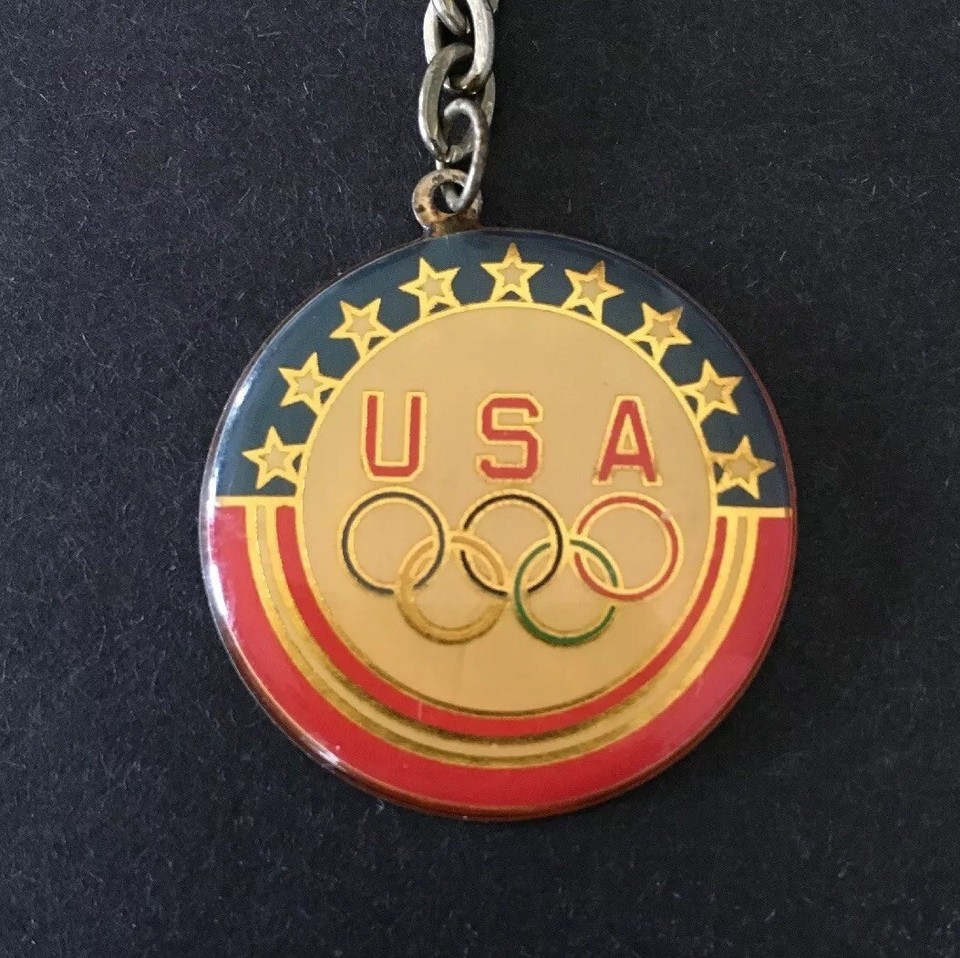 Vintage Keychain USA OLYMPICS Key Ring Metal & Enamel Fob Olympic Rings ...