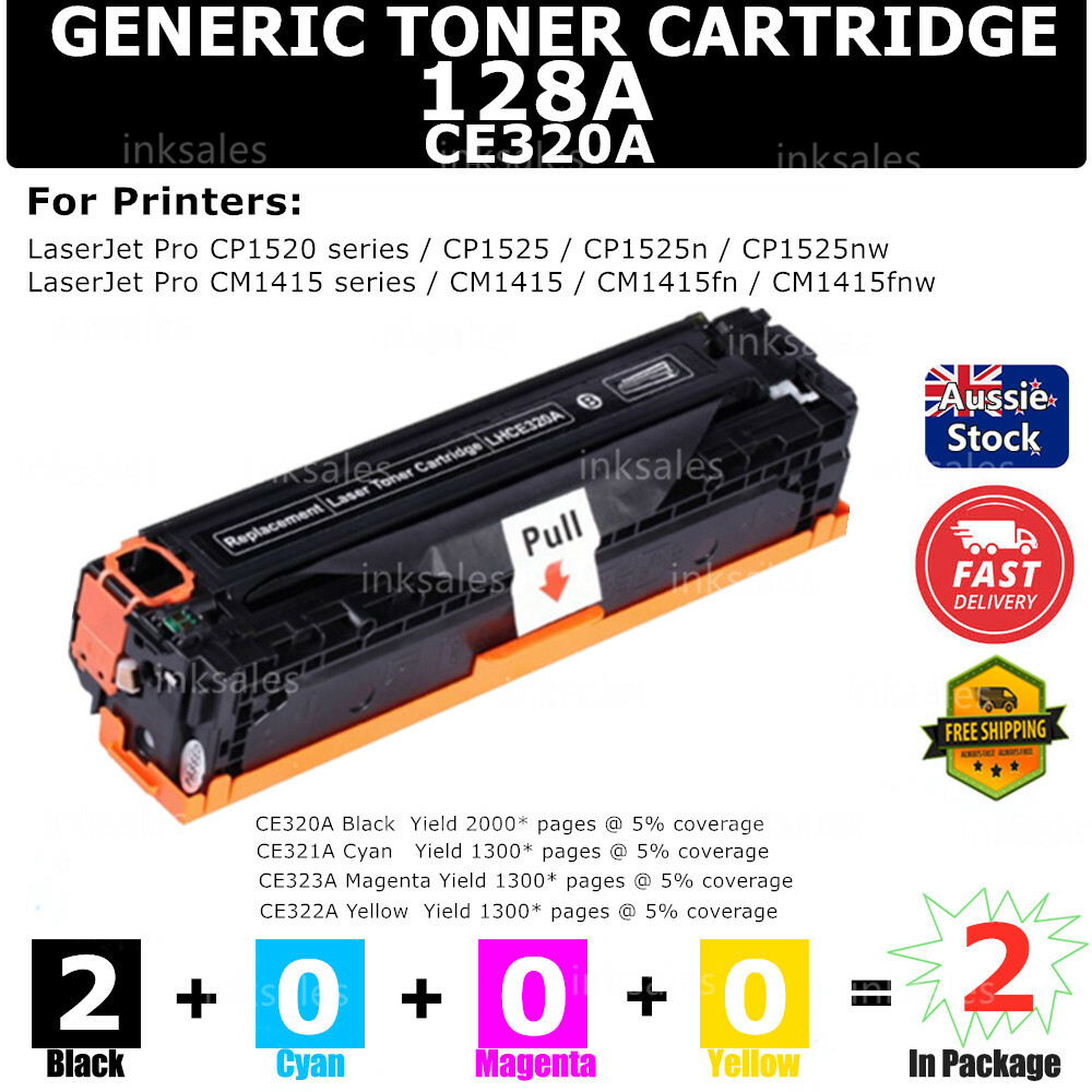 2x Generic Toner 128A CE320A Black For HP CM1415fn CM1415fnw CP1520 ...