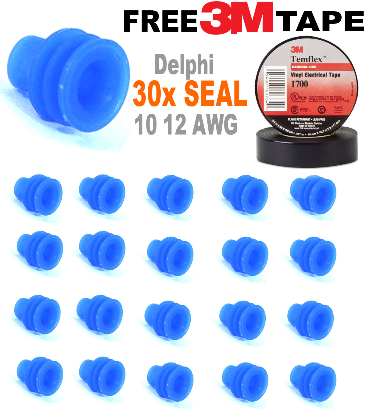 30x Delphi Weather Pack Metri-Pack 280 Series Blue Seal 12-10 AWG (FREE ...