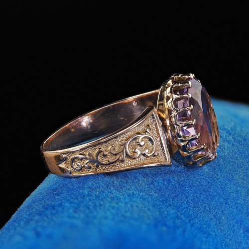 Antique Victorian 14K Yellow Gold Amethyst Solitaire Engraved ...