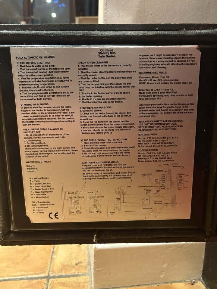 Oil Fired Stanley Range Cooker/ Central Heating Boiler Aga Style 80,000 ...