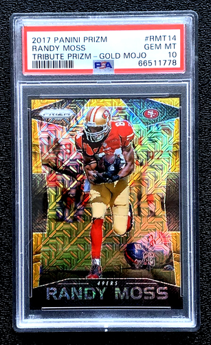 PSA 10 GEM MINT SSP /10 2017 RANDY MOSS MOJO GOLD PRIZM TRIBUTE ...