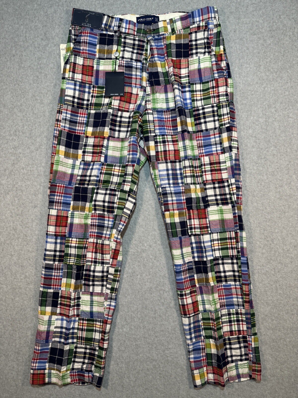 VTG Polo GOLF Links Pants Adult 34x32 Madras Plaid Patchwork Golfer NWT ...