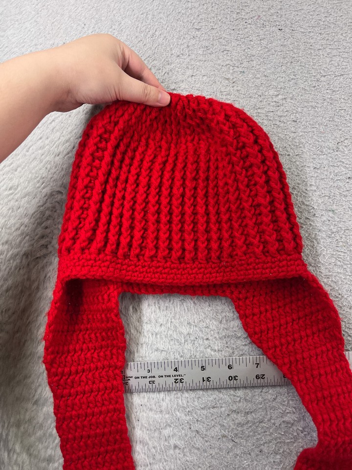 Beanie Toque Adult Red Knit Long Ear Flaps Acrylic Blend Winter Snow ...