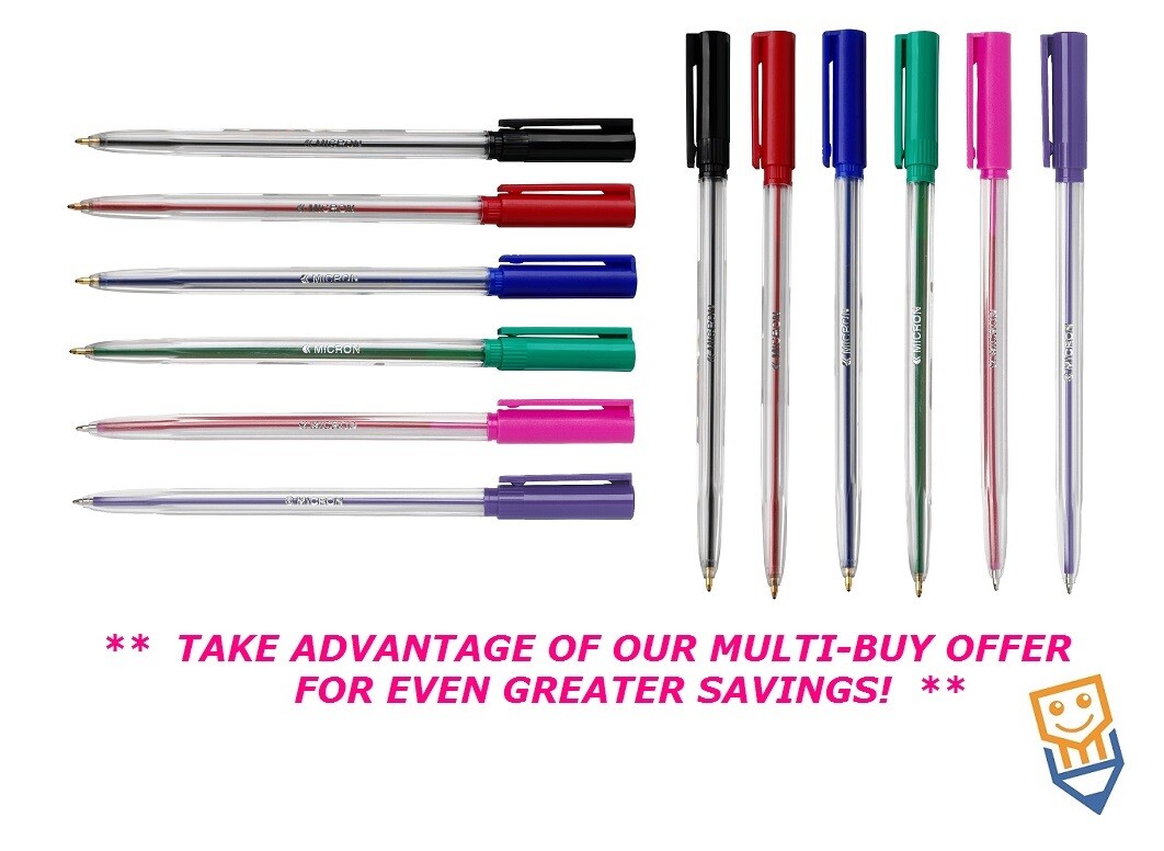 BALLPOINT PENS Biro PINK Purple GREEN MICRON BRAND Smooth BEST QUALITY ...