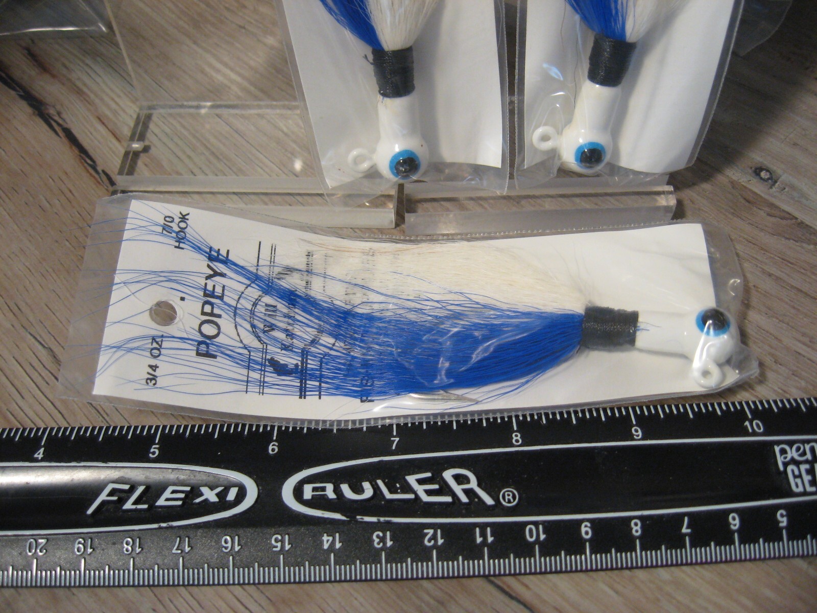 3 Katchum 3/4 Oz Popeye Fishing Jigs Blue & White Bucktail Black Wrap ...