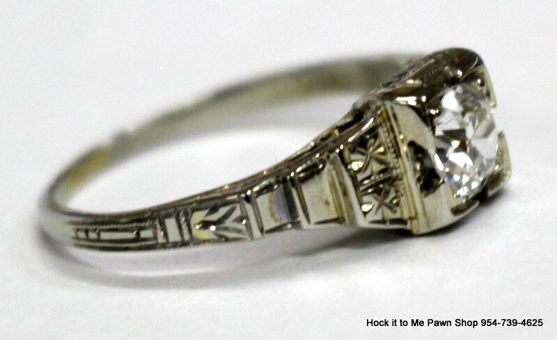 18k White Gold Art Deco Old European Cup Diamond 0.50ct Ring - Size 6¼ ...