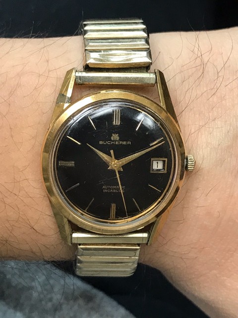 Mens Bucherer Automatic Incabloc Wrist Watch Date 30.57 Gold Plated ...