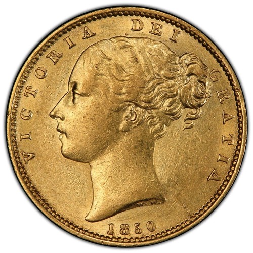 1850 Gold Full Shield Sovereign Queen Victoria Coin - Graded PCGS AU58 ...